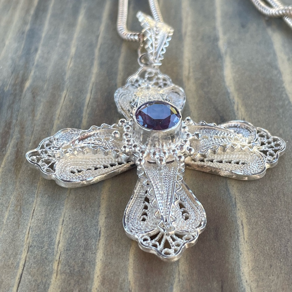 Vintage Silver Filigree Victorian Cross - Gem